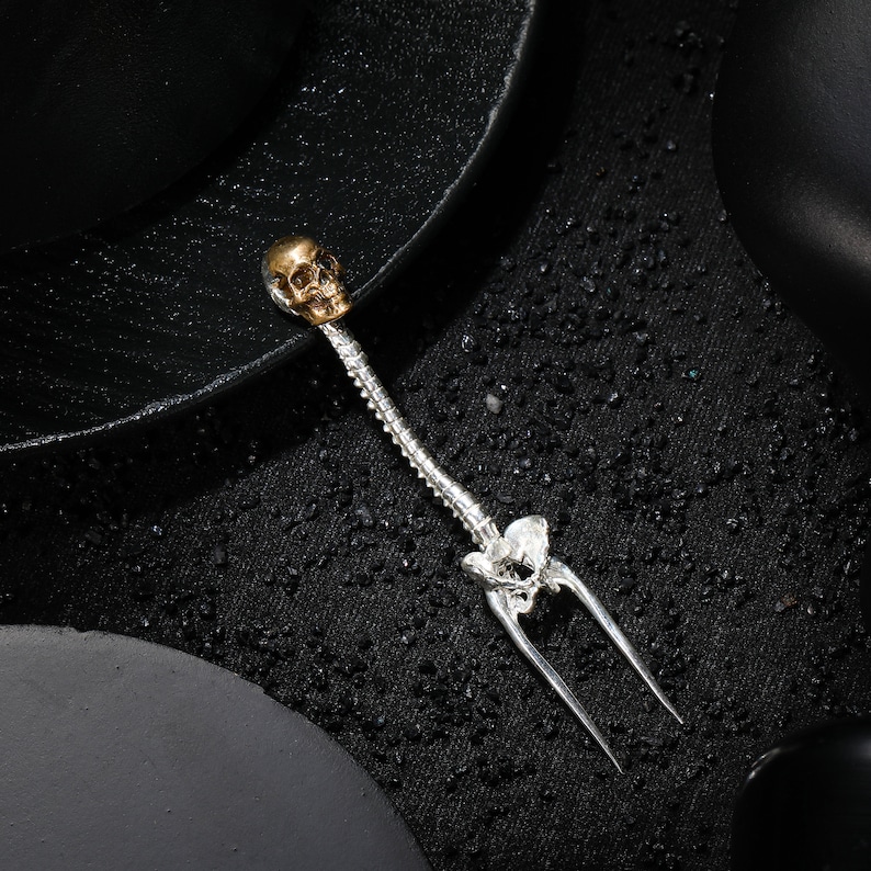 Silver Skeleton Skull Fork, Skull Tableware, Handmade Flatware, Fruit ...