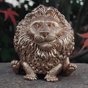 Solid Bronze Lion Statue, Heavy Metal Artwork, Animal Kingdom Ornament ...
