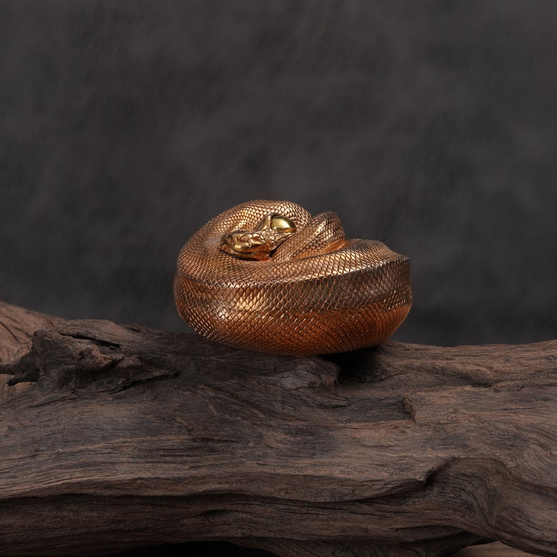 Solid Bronze Coiled Ball Python Figurine, Reptile Sculpture ...