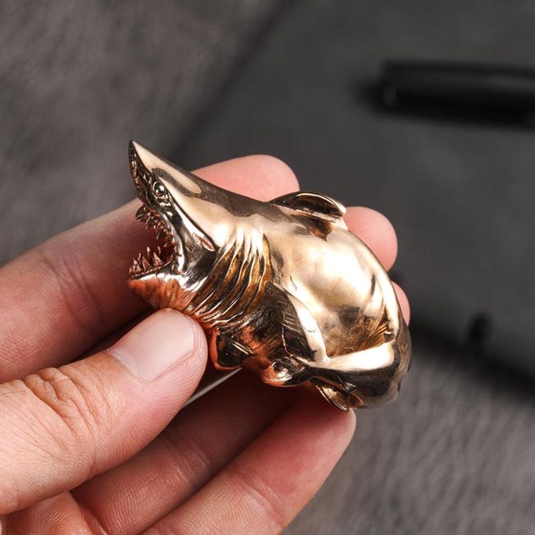 Bronze Fierce Shark Figurine, Vintage Shark Statue, Fish Collectible ...