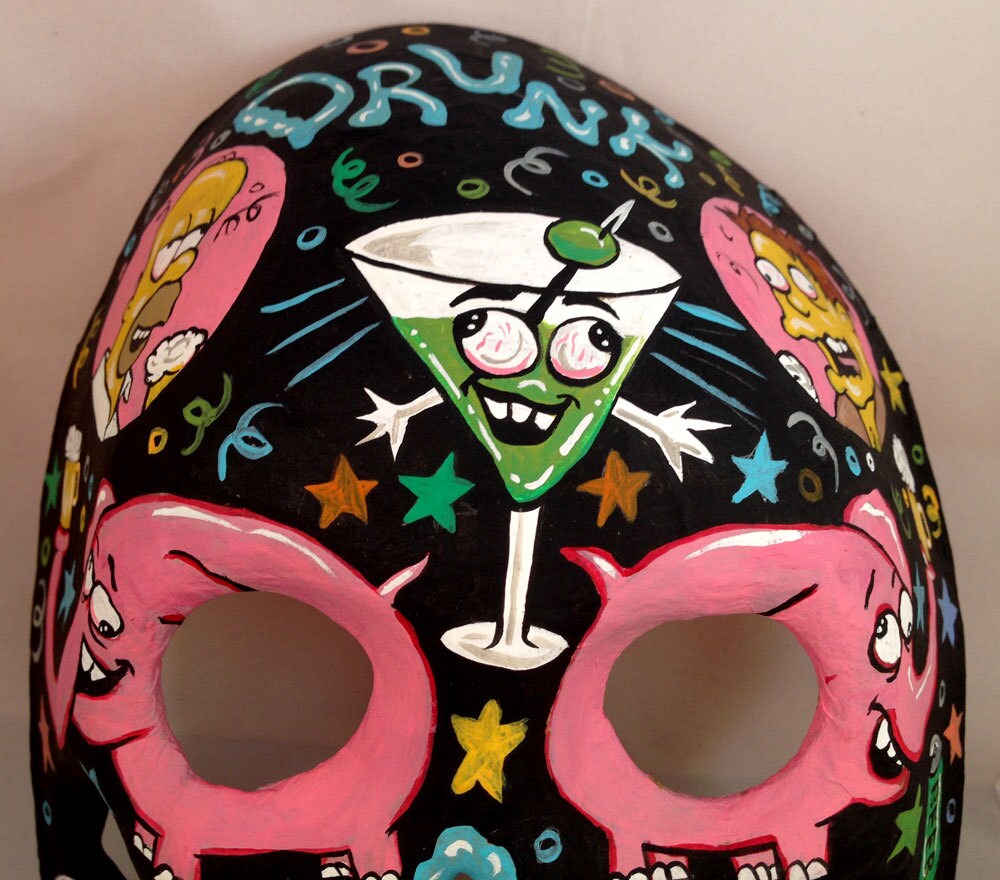 Drunk Cartoon Hand-painted Mask One-of-a-kind Art Piece by Liz Carroll ...