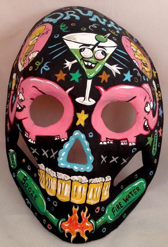 Drunk Cartoon Hand-painted Mask One-of-a-kind Art Piece by Liz | Etsy