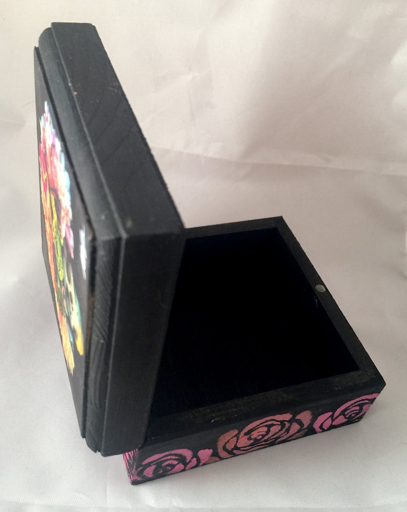 Small Wood Dia De Los Muertos Flower Skull Skeleton Box 26-C - Etsy