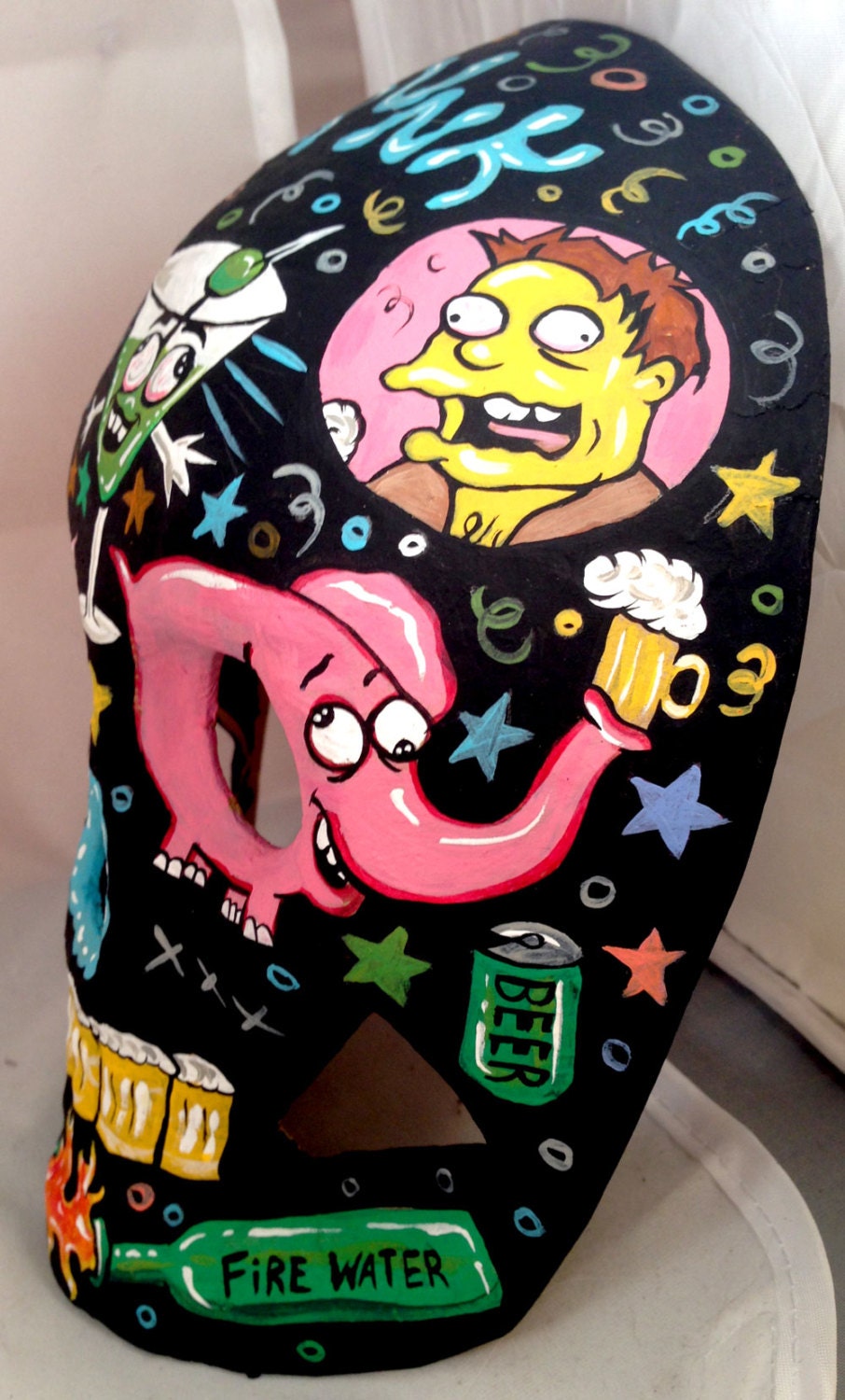 Drunk Cartoon Hand-painted Mask One-of-a-kind Art Piece by Liz Carroll ...