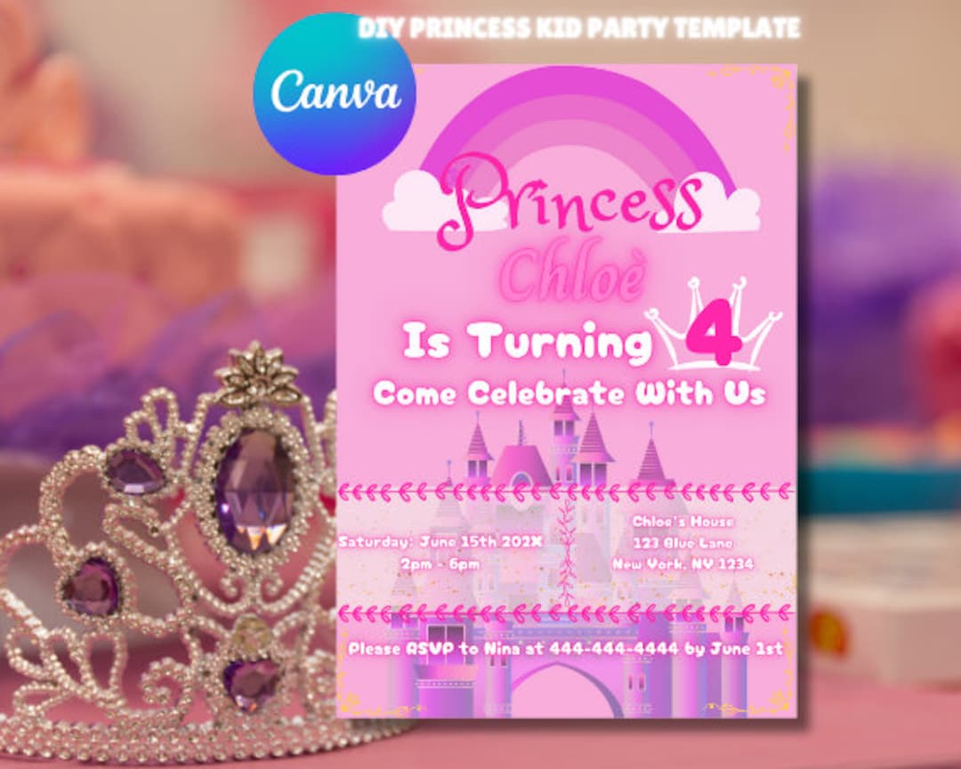 Princess E-invite & Printable Birthday Template Flyer, Children's Party ...