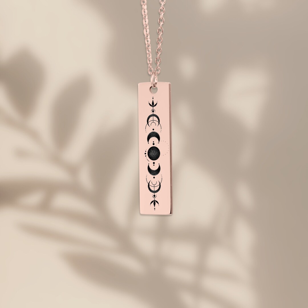 Personalized Moon Phases Vertical Bar Necklace, Celestial Jewelry ...