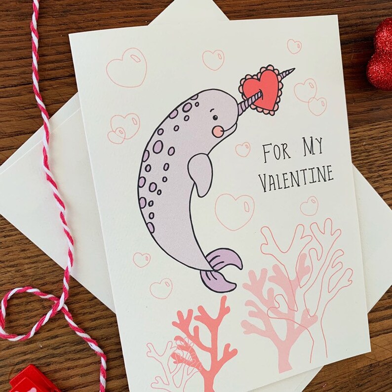 Narwhal Love Card. Valentine's Day. Narwhal Card. Narwhal | Etsy