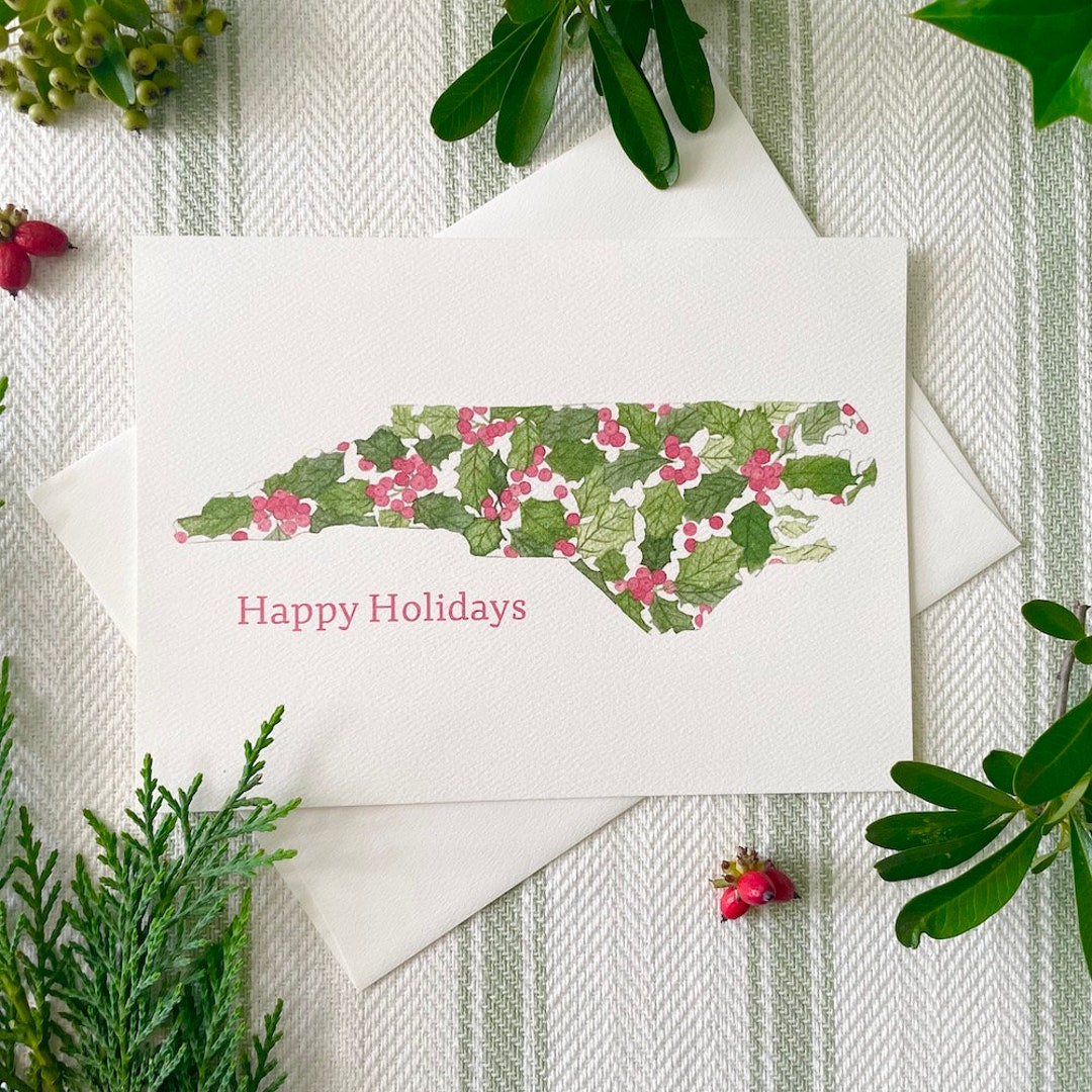 North Carolina Card. NC Christmas Card. Holly Card. Happy Holidays ...