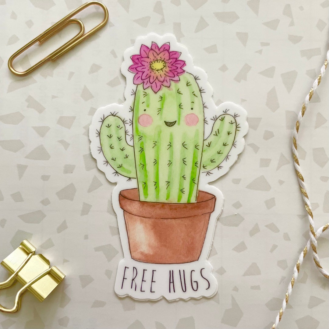 Cactus Sticker. Free Hugs. Vinyl Sticker. Die Cut Stickers. Cactus With ...