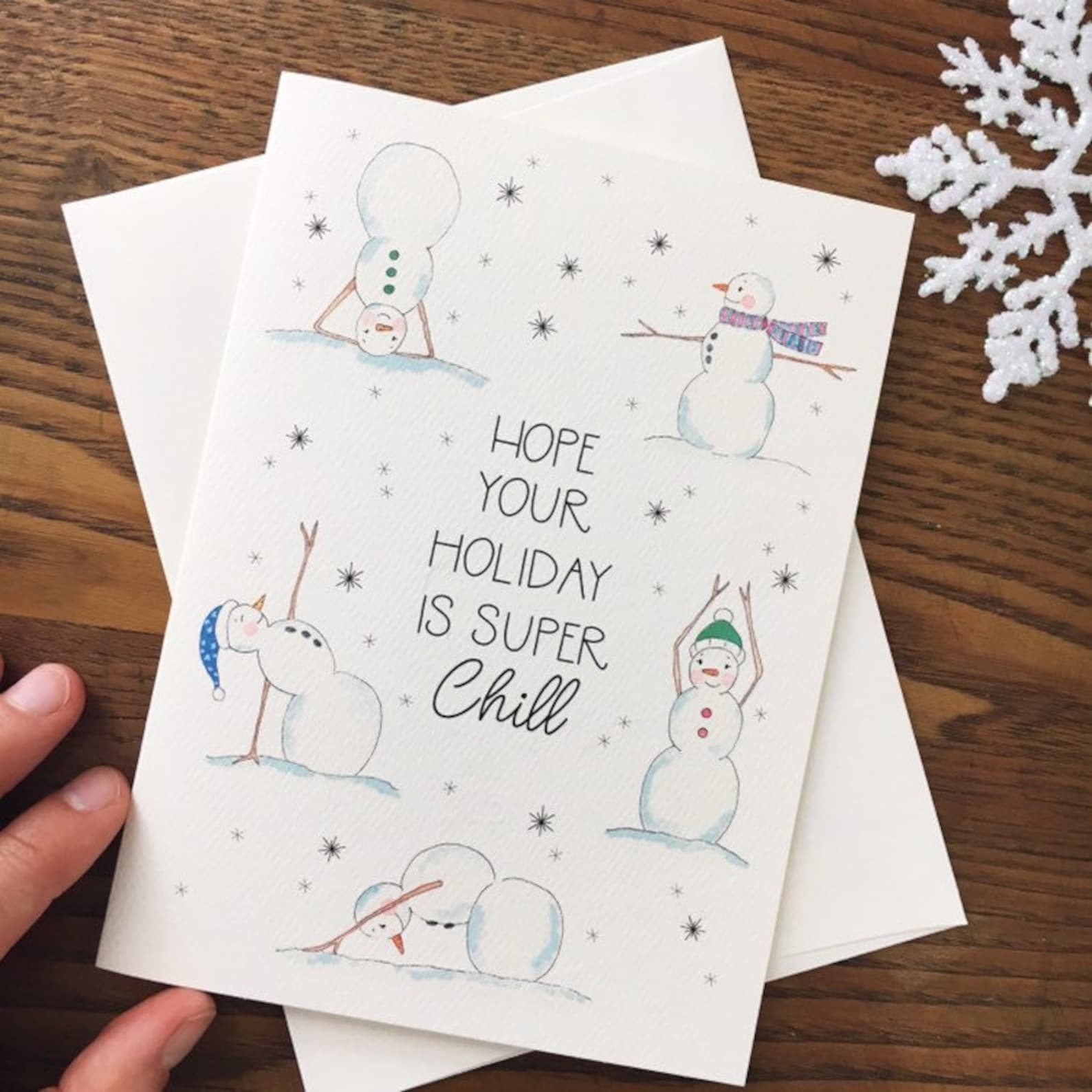 Snowman Card. Yoga Card. Christmas Card. Single Card. Non | Etsy