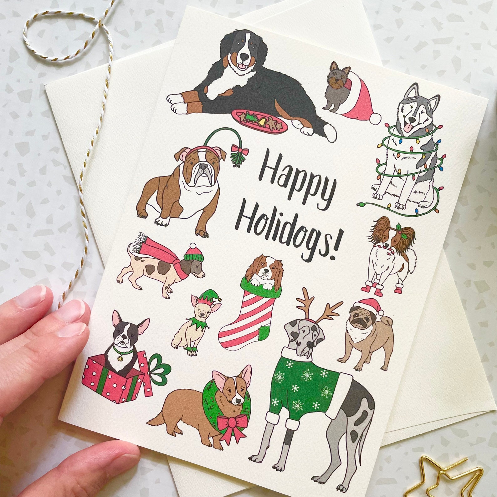 Dog Christmas Card. Holiday Card. Festive Dogs. Puppy Card. | Etsy
