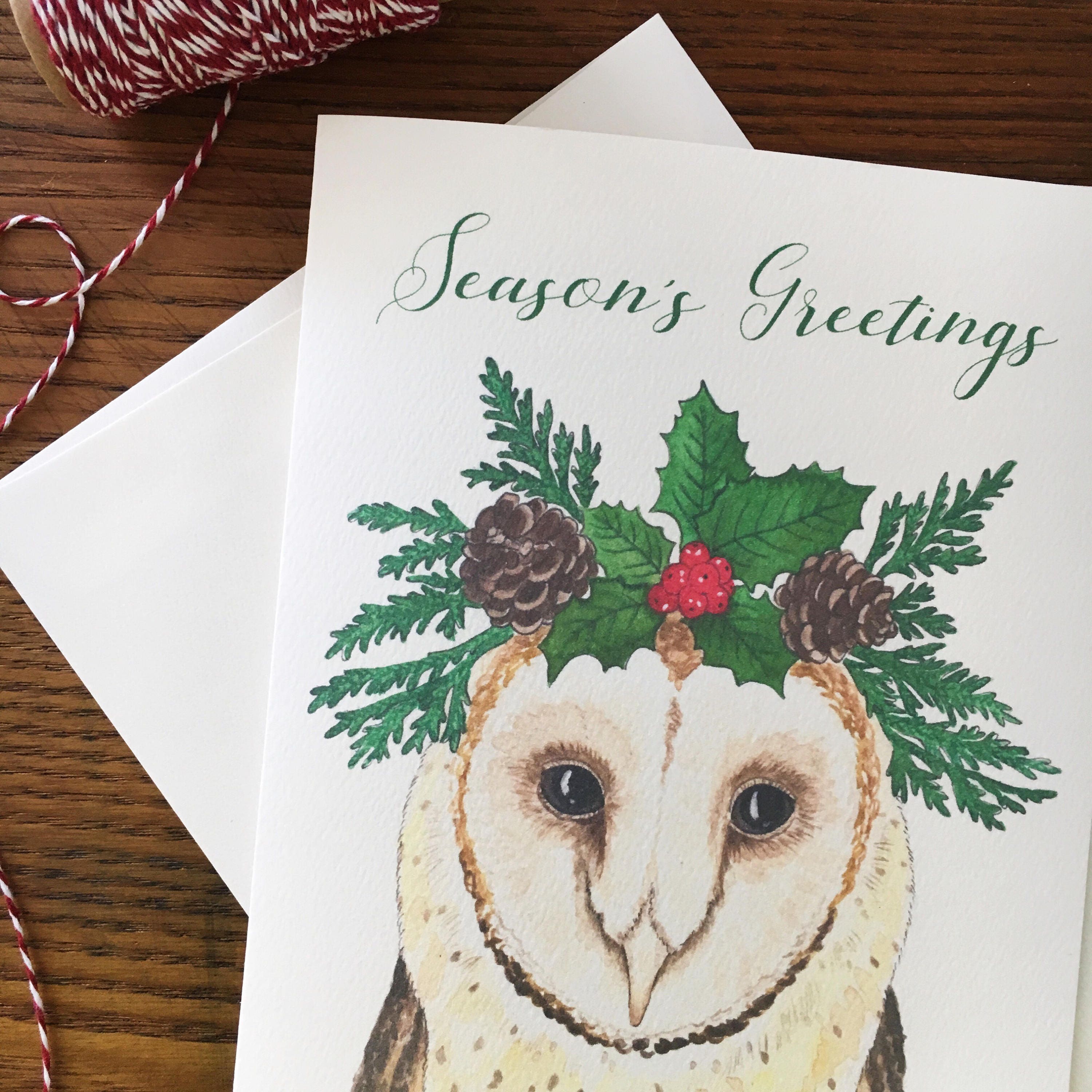 Owl Christmas Card. Barn Owl Card. Set of 10. Seasons | Etsy