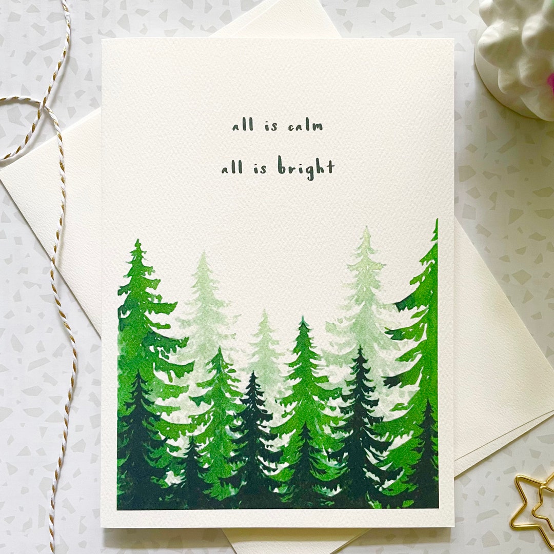 Evergreen Tree. Christmas Tree Card. Silent Night Card. Holiday Card ...