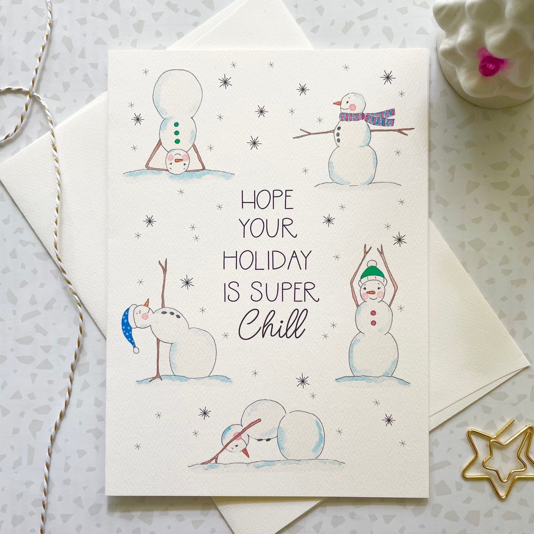 Snowman Card. Yoga Card. Christmas Card. Single Card. Non Religious ...