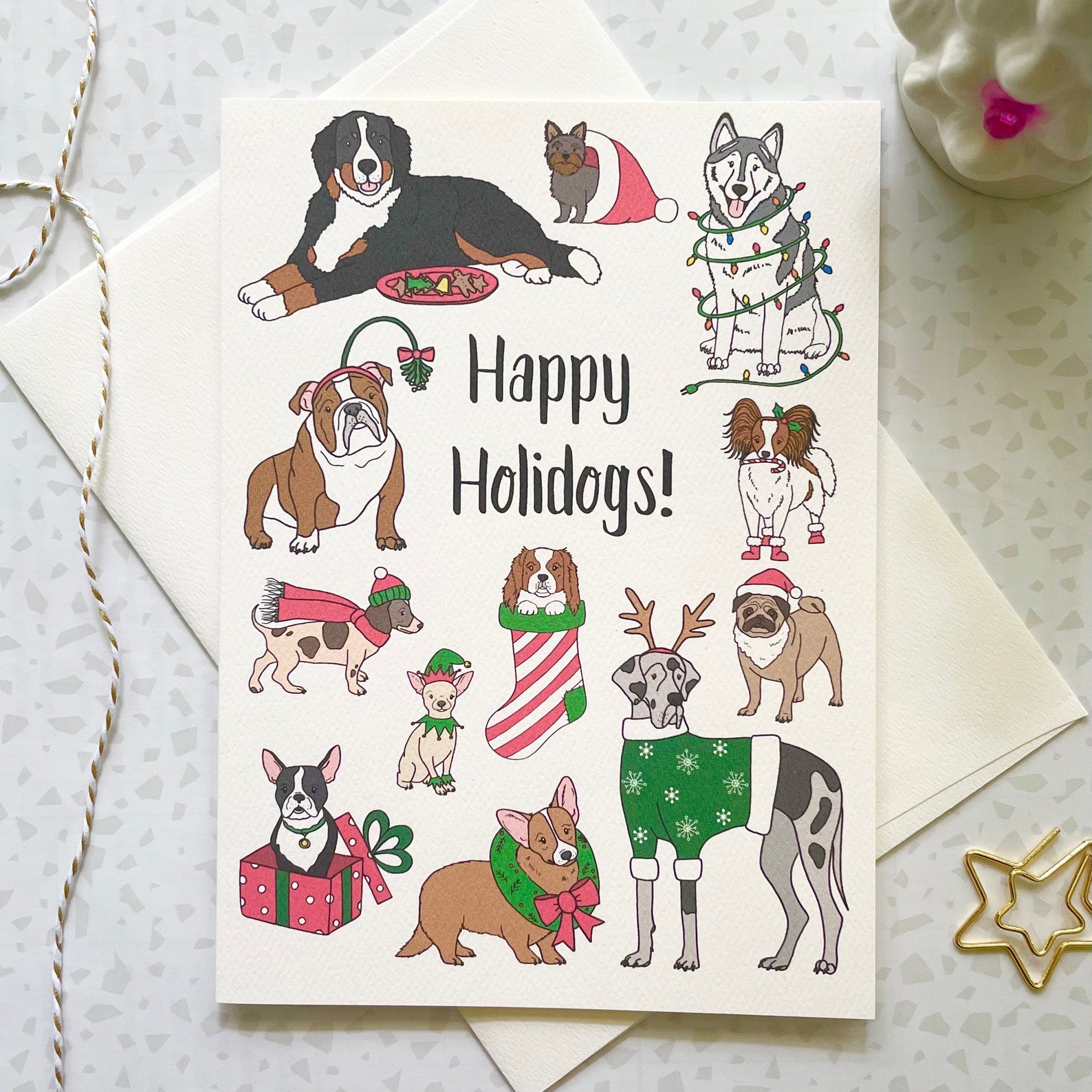Dog Christmas Card. Holiday Card. Festive Dogs. Puppy Card. | Etsy