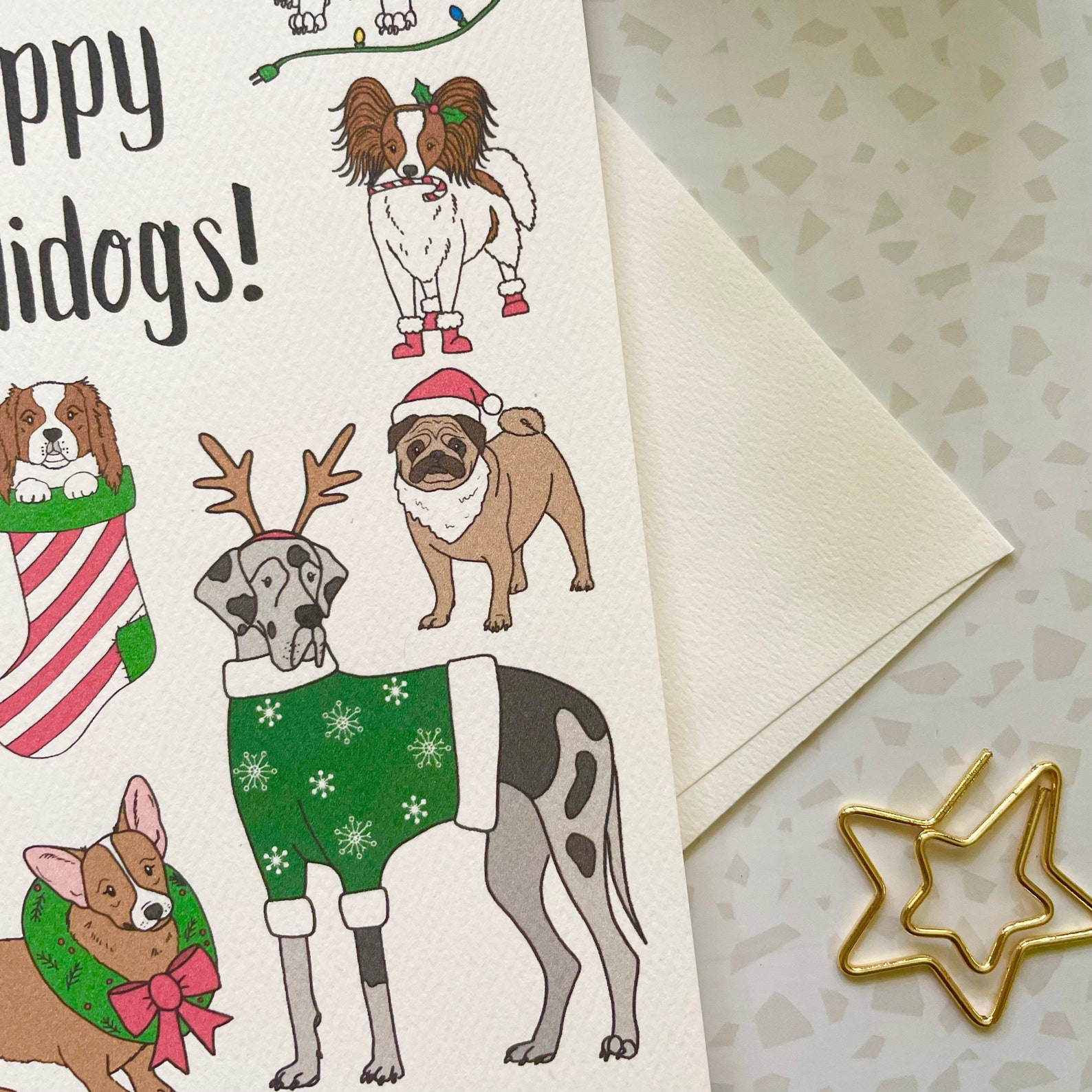 Dog Christmas Card. Holiday Card. Festive Dogs. Puppy Card. | Etsy