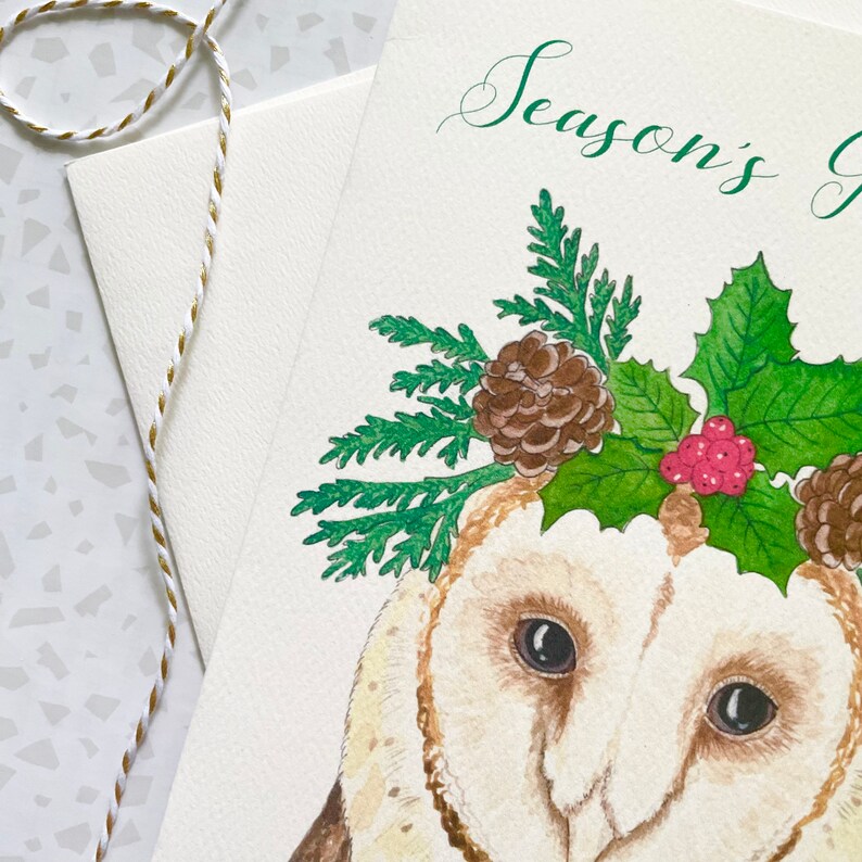 Owl Christmas Card. Barn Owl Card. Set of 10. Seasons - Etsy