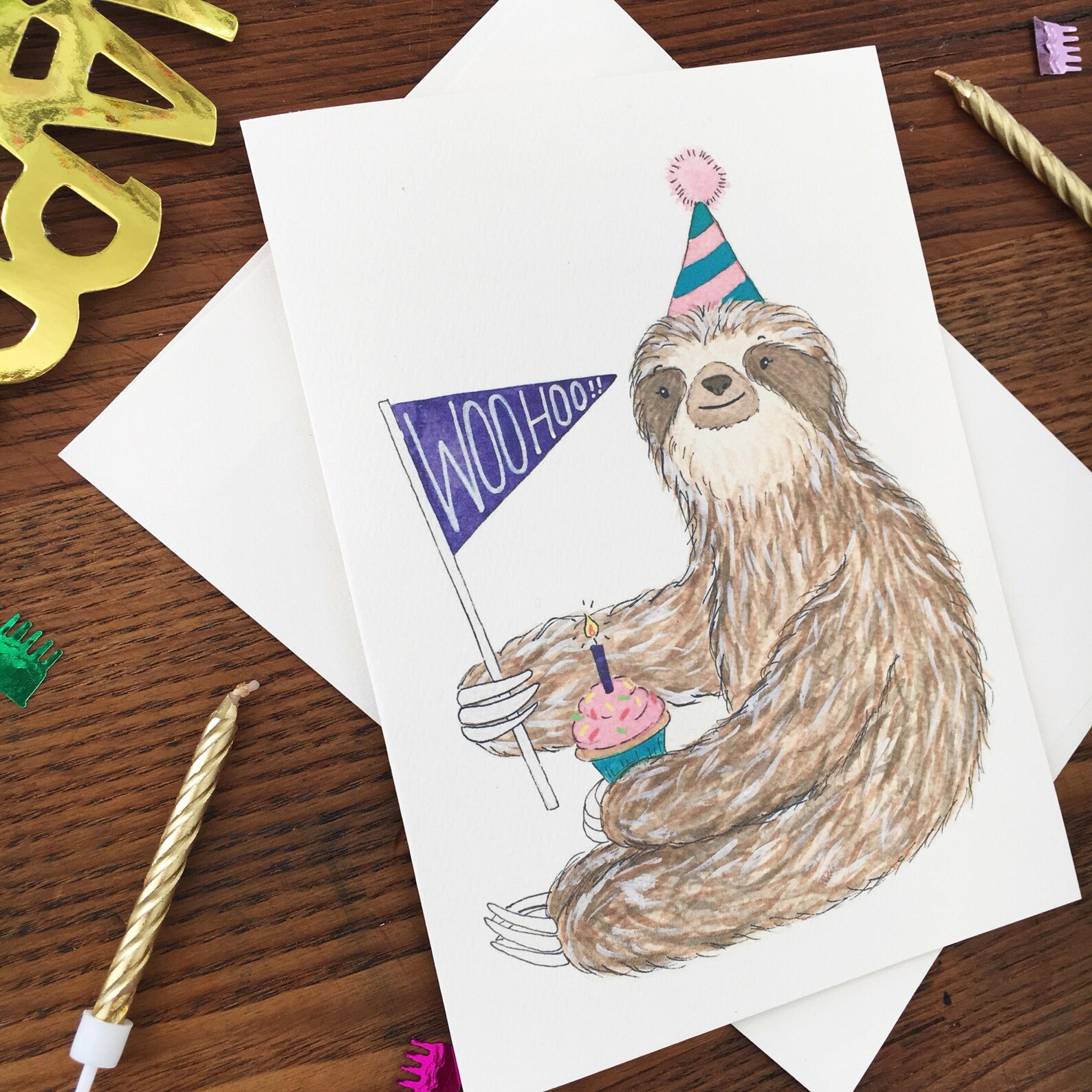 Sloth Birthday Card. Sloth Card. Animal Card. Pennant Card. | Etsy
