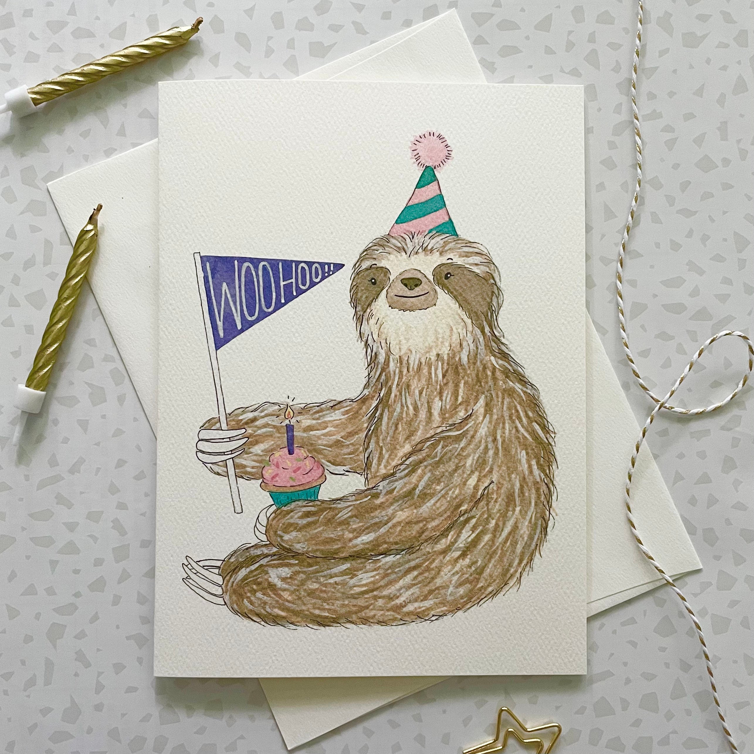 Sloth Birthday Card. Sloth Card. Animal Card. Pennant Card. - Etsy