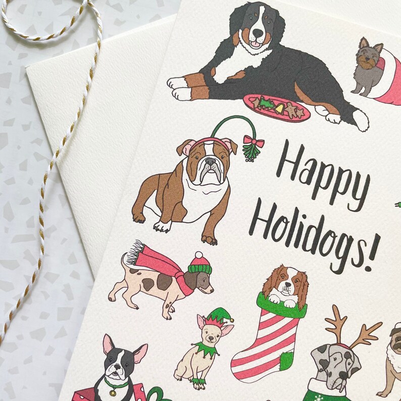 Dog Christmas Card. Holiday Card. Festive Dogs. Puppy Card. - Etsy