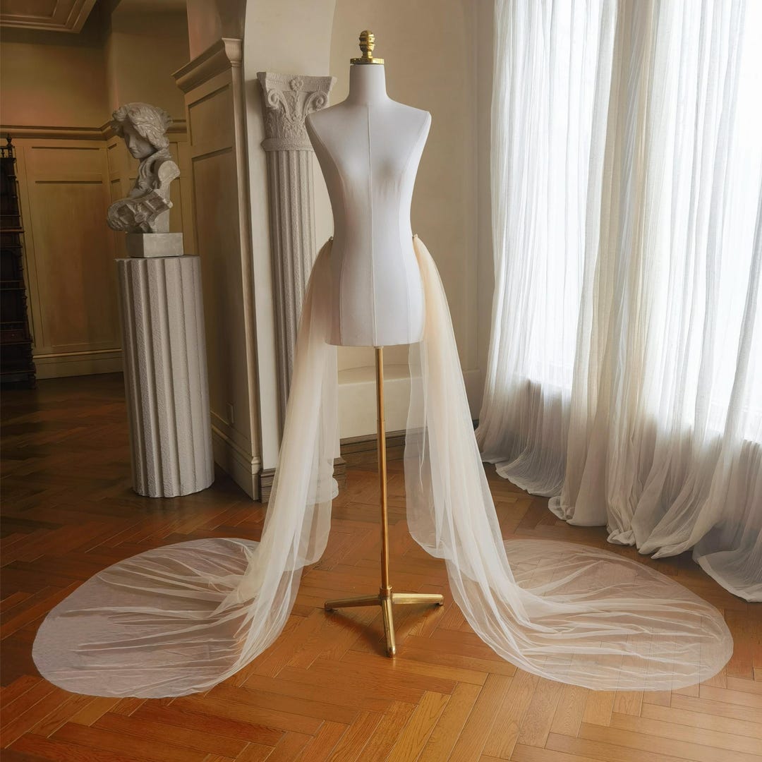 Plain Tulle Detachable Train for Wedding Dress, Champagne Detachable ...