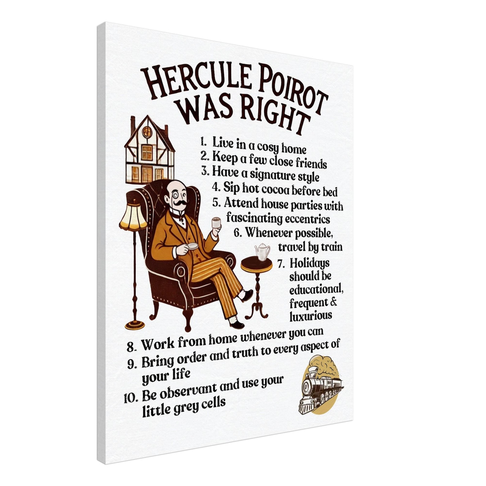 Hercule Poirot Canvas Print: Agatha Christie Detective, Humorous Life ...