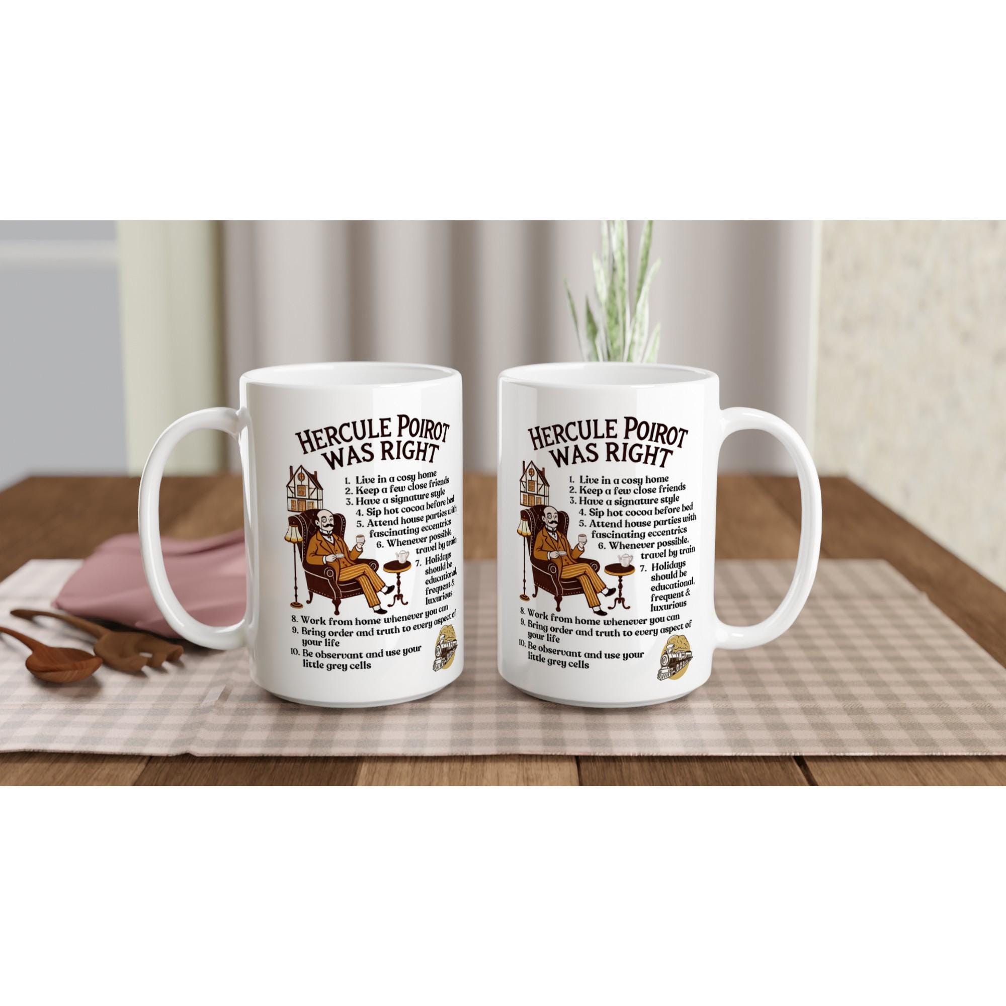 Hercule Poirot Mug - Mystery Lovers Coffee Cup - White 15oz Ceramic Mug ...