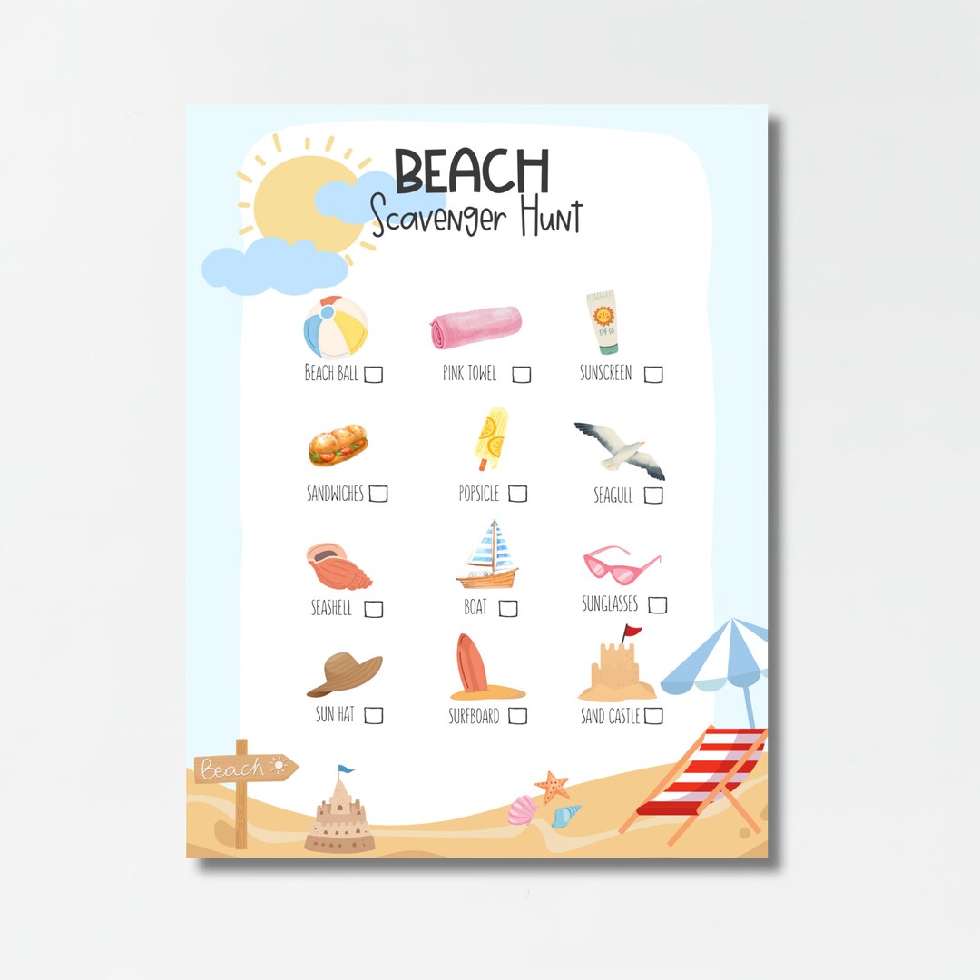 Summer Beach Scavenger Hunt / Printable Beach Scavenger Hunt / Kid's ...