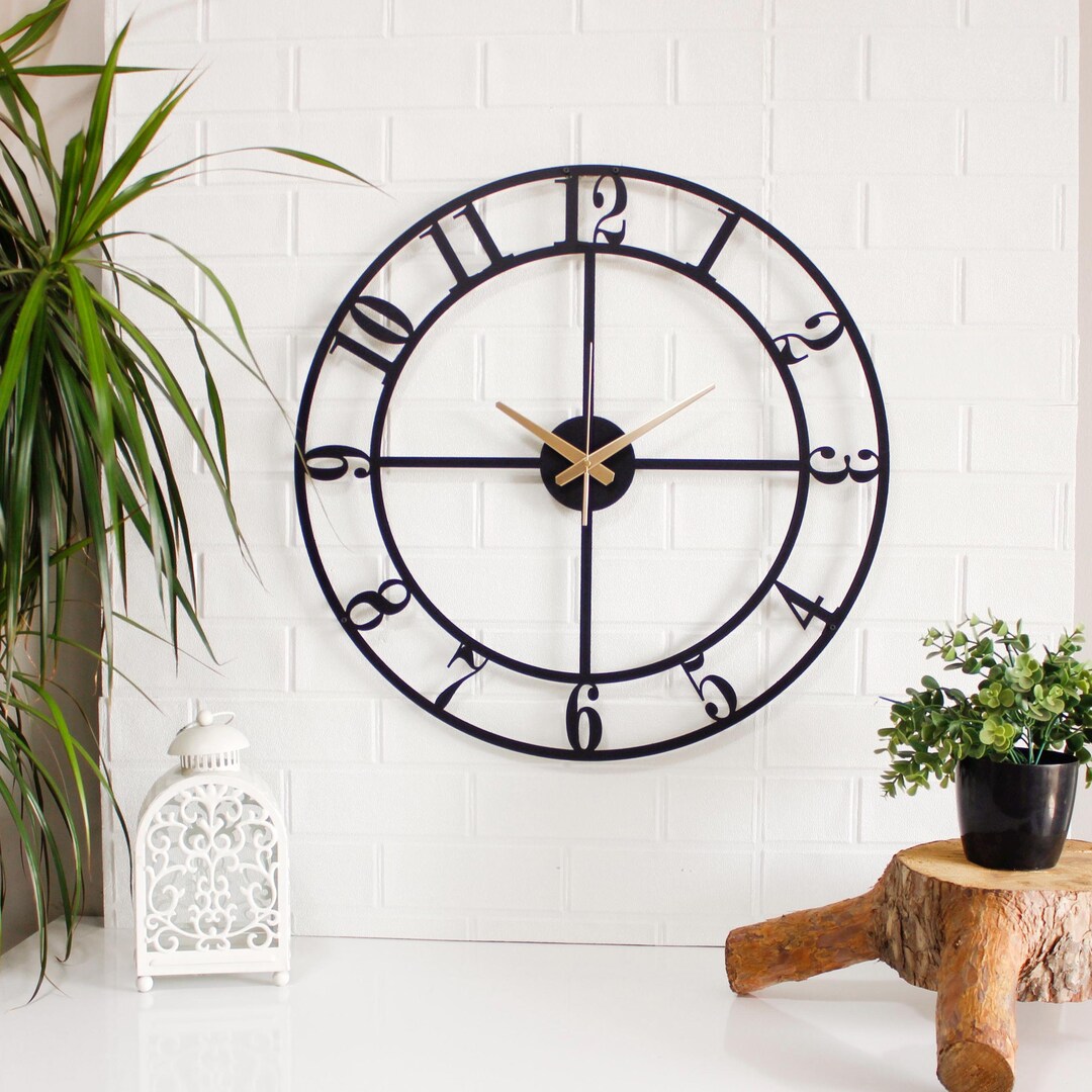 Large Minimalist Metal Wall Clock With Latin Numerals,living Room Clock ...
