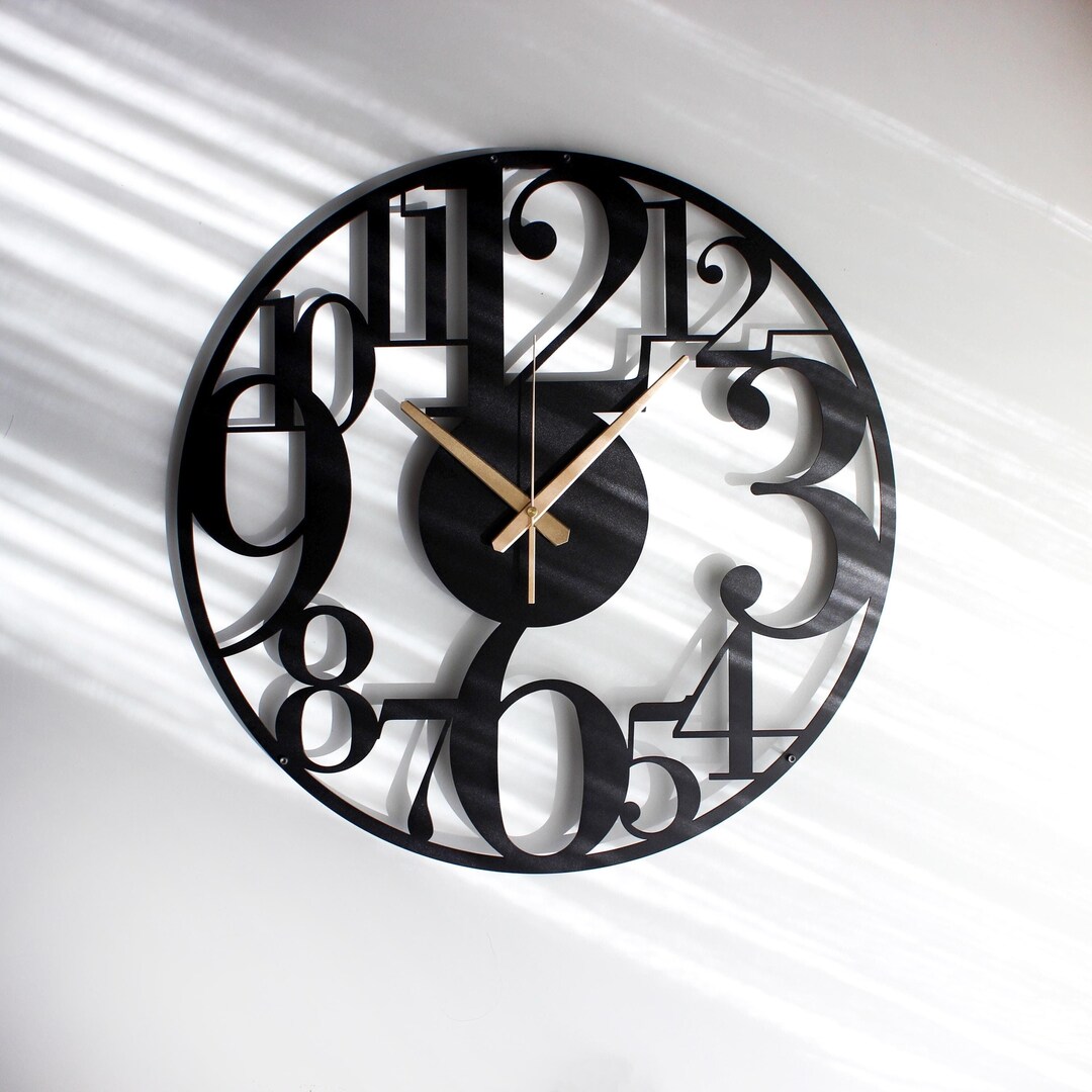 Black Metal Number Wall Clock: Modern Oversized Design - Etsy