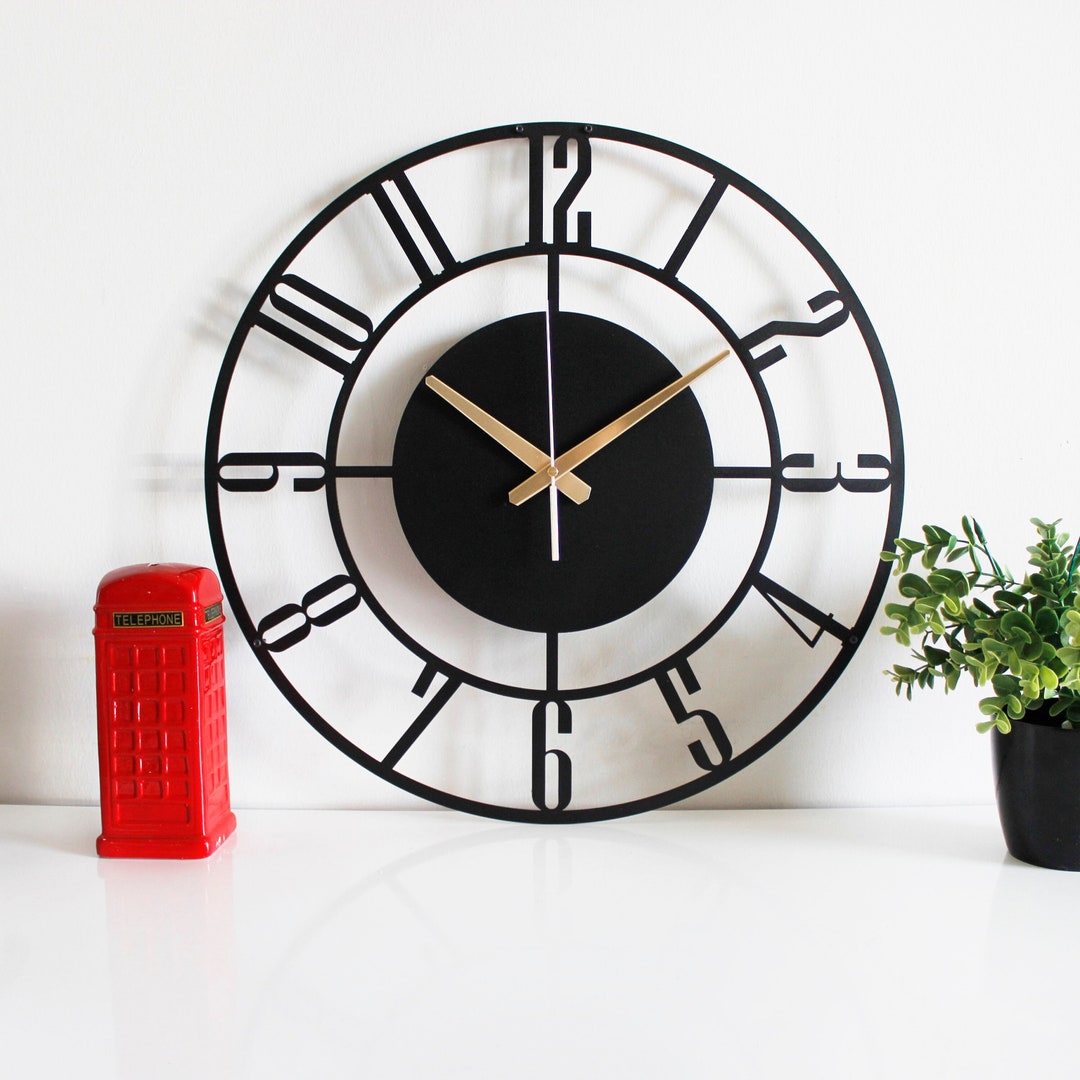 Large Metal Wall Clock With Latin Numbers, Silent Modern Wall Clock ...