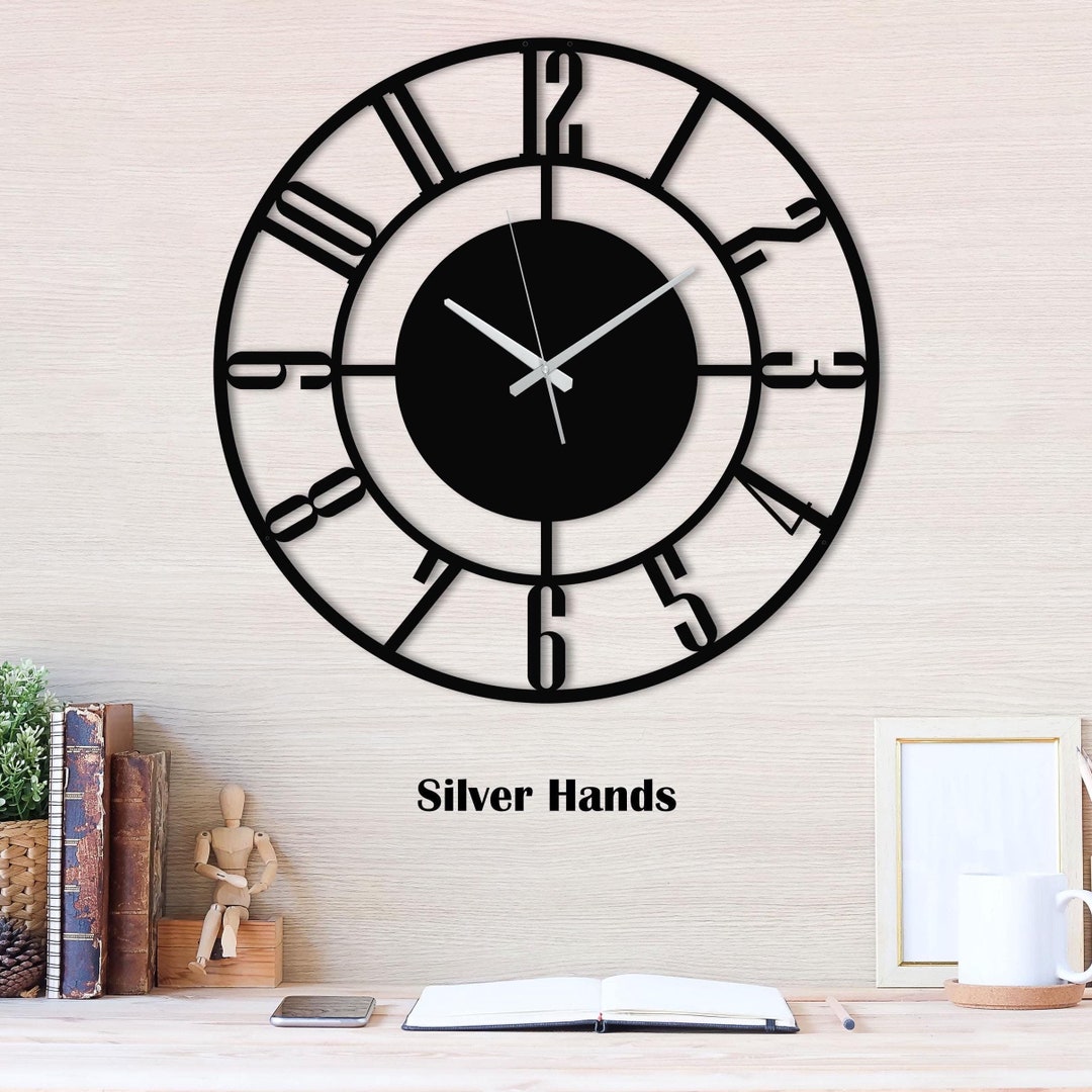 Large Metal Wall Clock With Latin Numbers, Silent Modern Wall Clock ...