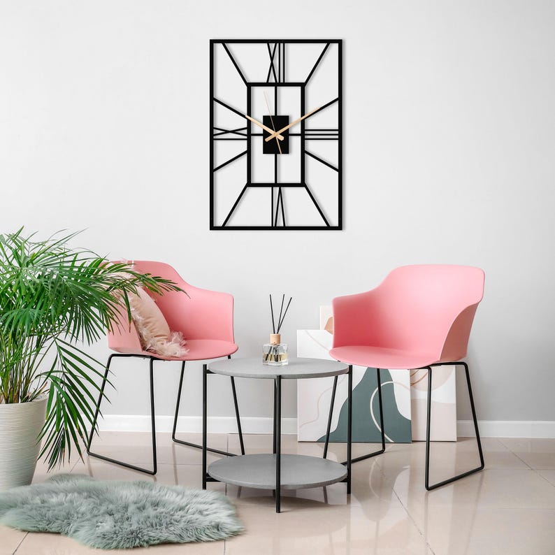 Large Metal Rectangle Wall Clock: Modern Art Deco, Silent Movement - Etsy