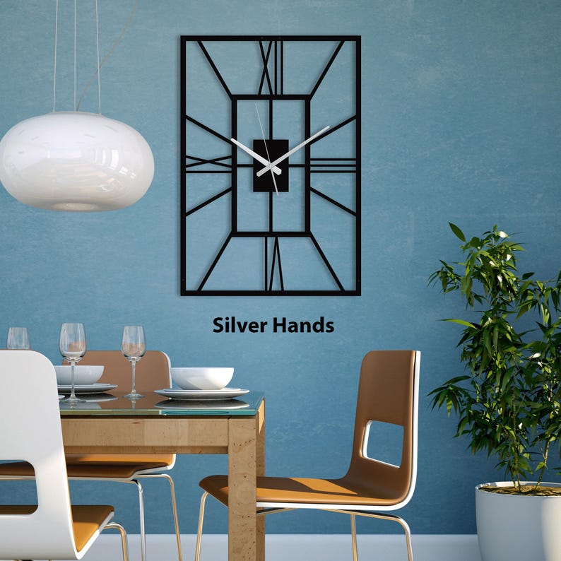 Large Metal Rectangle Wall Clock: Modern Art Deco, Silent Movement - Etsy