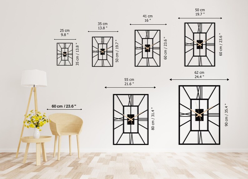 Large Metal Rectangle Wall Clock: Modern Art Deco, Silent Movement - Etsy
