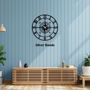 Metal Compass Wall Clock: Large Black Nautical Decor - Etsy