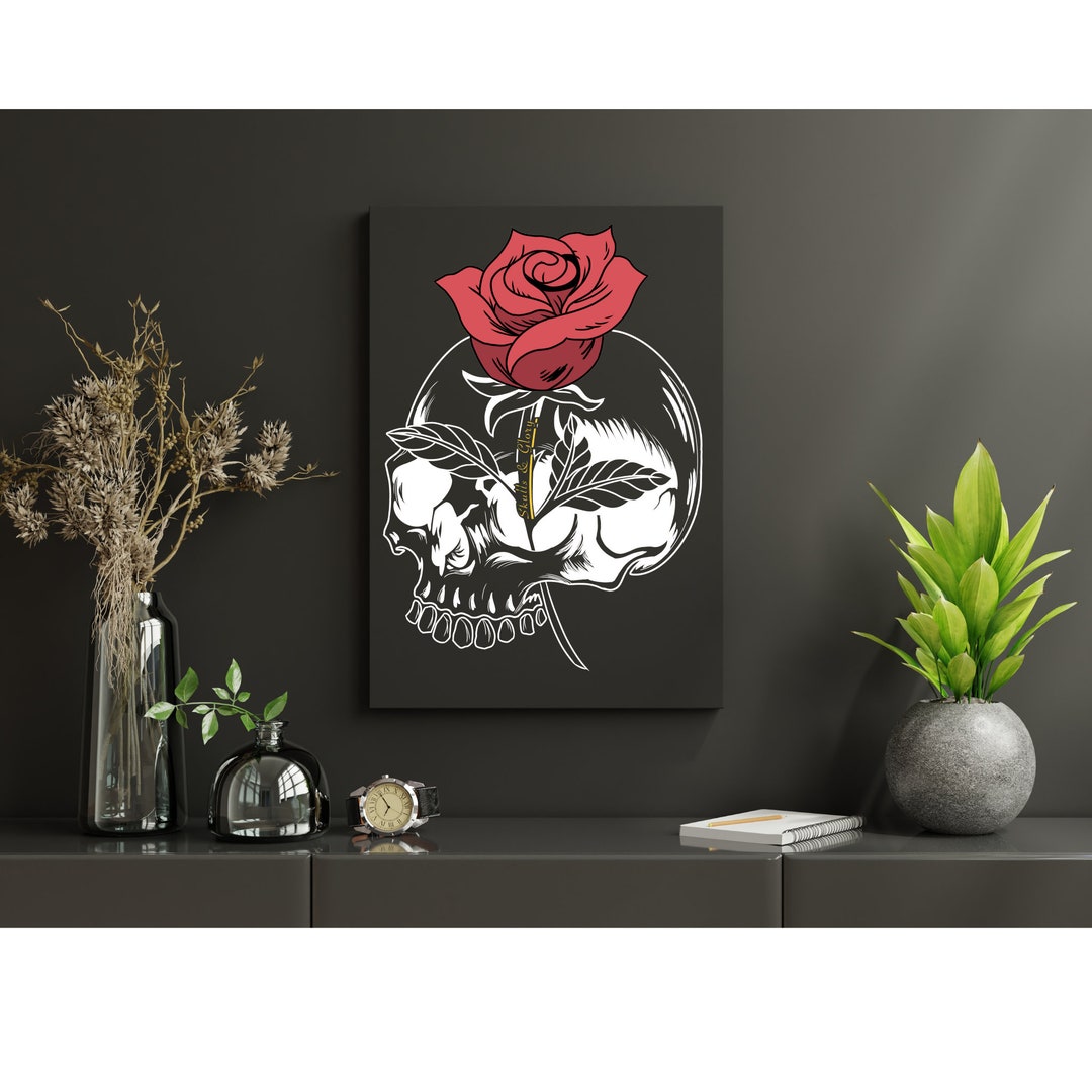 Skull and Roses Vanity Canvas/poster Wall Art, Creepy Skull Painting ...