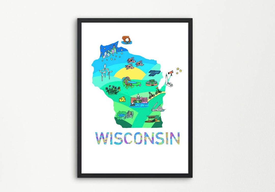 Wisconsin State Poster - Etsy