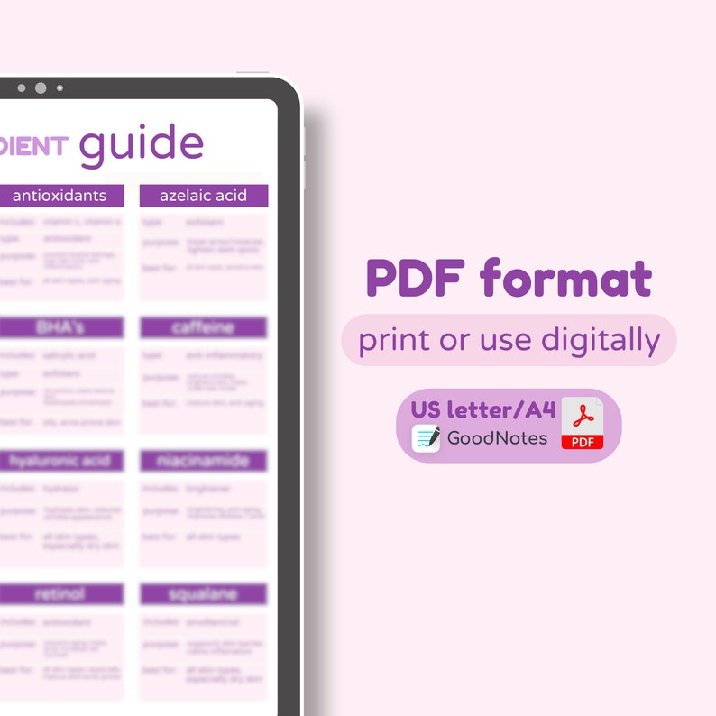 Downloadable Skincare Ingredient Guide | Digital Printable PDF ...