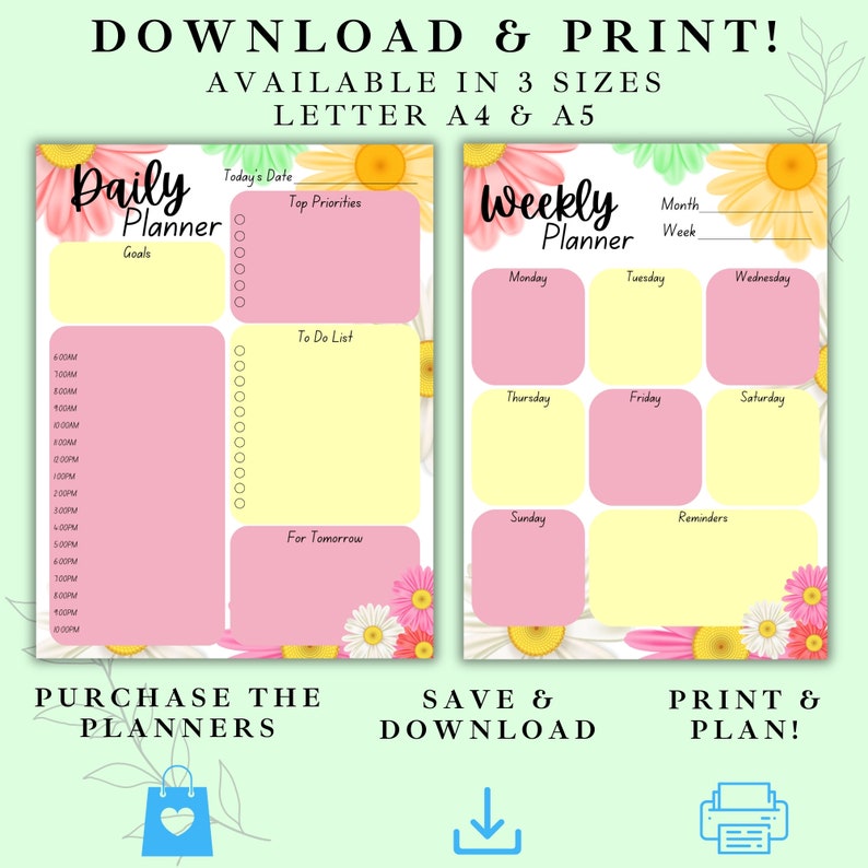 Spring Printable Planner Bundle, Daily Planner, Weekly Planner, Planner ...
