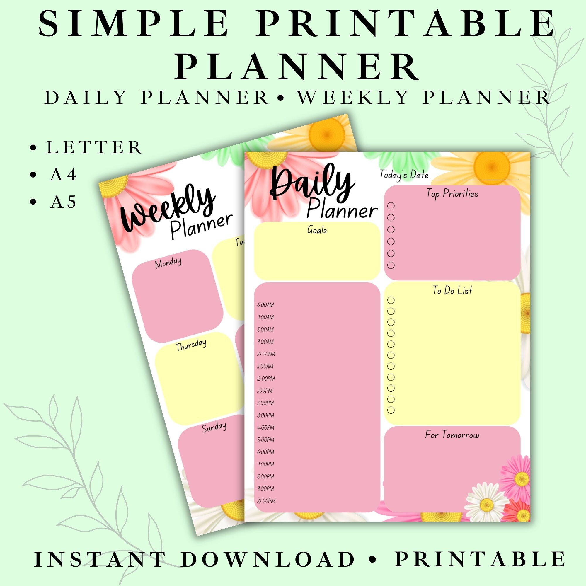 Spring Printable Planner Bundle, Daily Planner, Weekly Planner, Planner ...