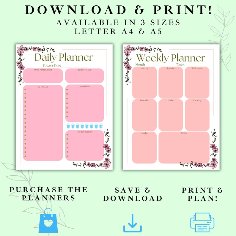 Printable Daily & Weekly Planner Bundle, A4 A5 Letter (digital Download ...