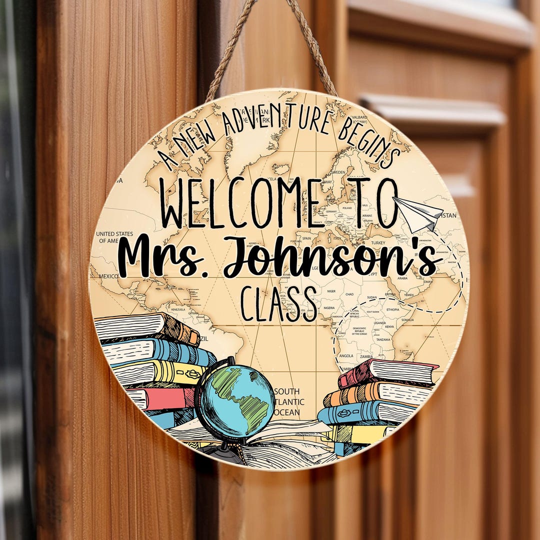 A New Adventure Begins, Personalized Teacher Classroom Door Sign ...