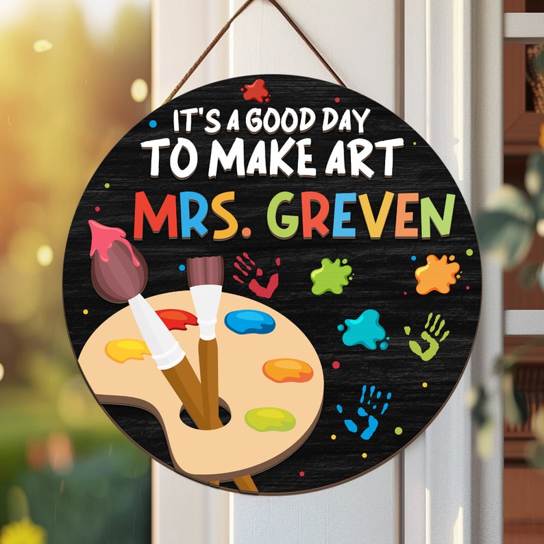 Art Teacher Hanging Door Sign, Personalized Art Teacher Sign, Teacher ...