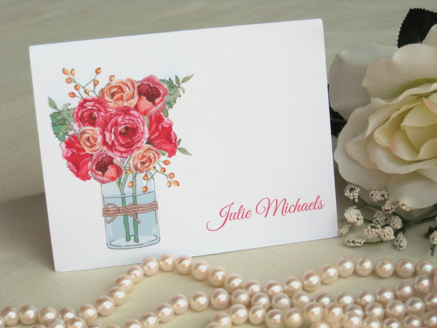 Watercolor Roses Note Cards Personalized Note Cards Antique Roses Wild ...