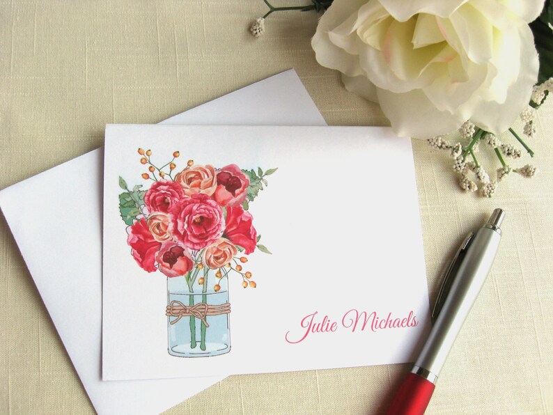 Watercolor Roses Note Cards Personalized Note Cards Antique Roses Wild ...