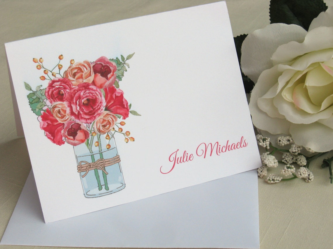 Watercolor Roses Note Cards Personalized Note Cards Antique Roses Wild ...