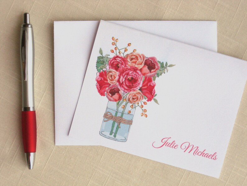 Watercolor Roses Note Cards Personalized Note Cards Antique Roses Wild ...