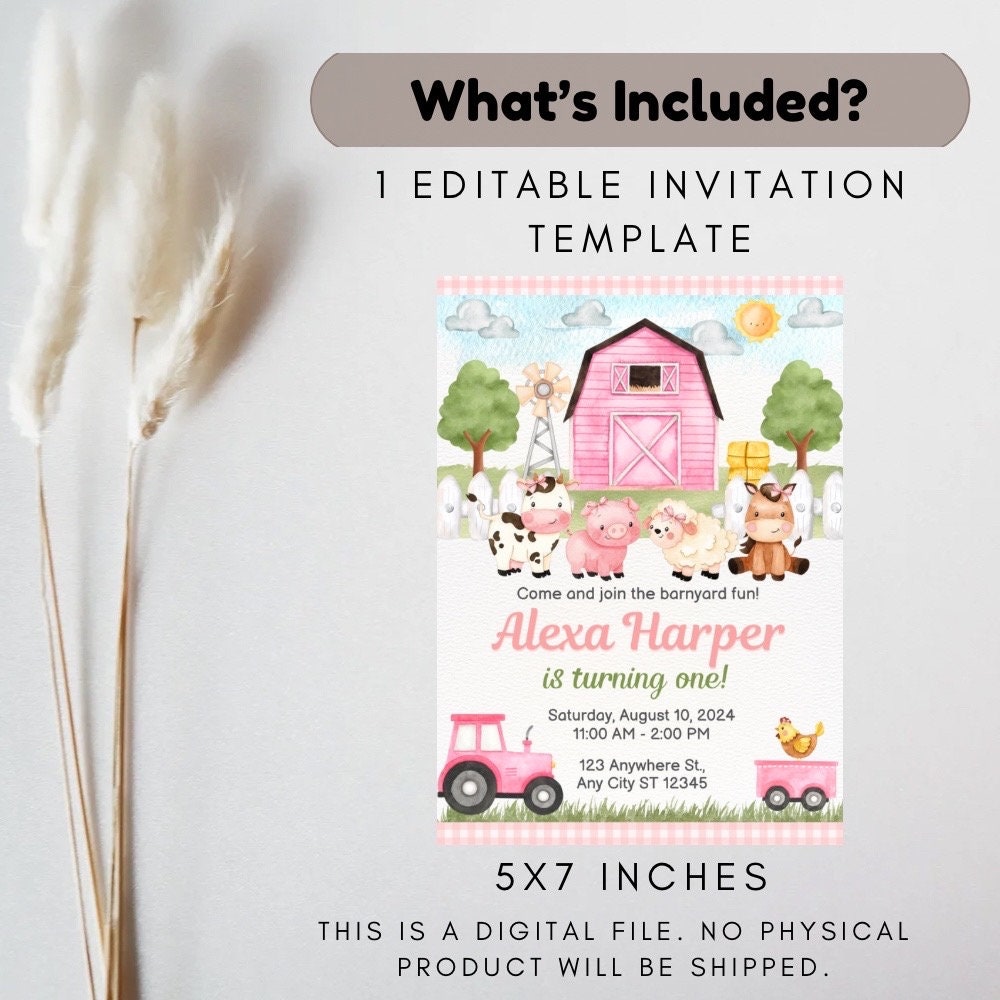 Barnyard Invitation, Farm Birthday Invite, Girl Barnyard Party Invite ...