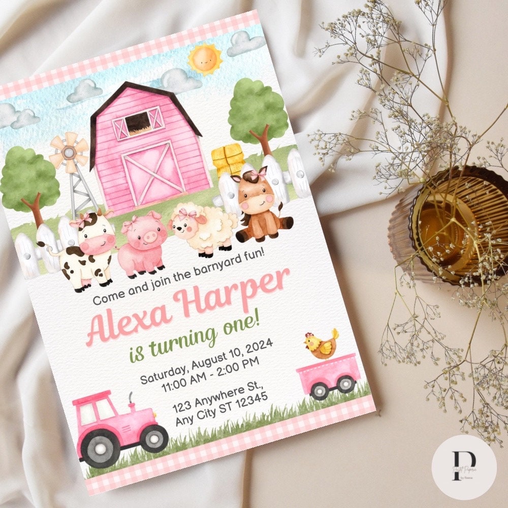 Barnyard Invitation, Farm Birthday Invite, Girl Barnyard Party Invite ...